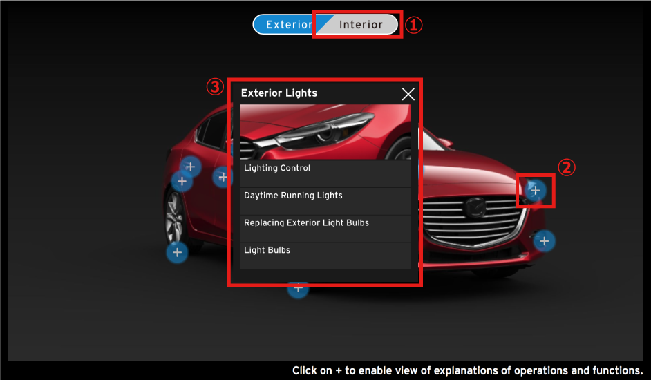 You can switch the view to the interior of the vehicle.